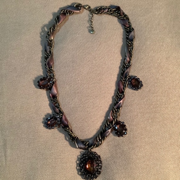 LOFT | Jewelry | Loft Necklace Dark Metal W Ribbon Accent | Poshmark